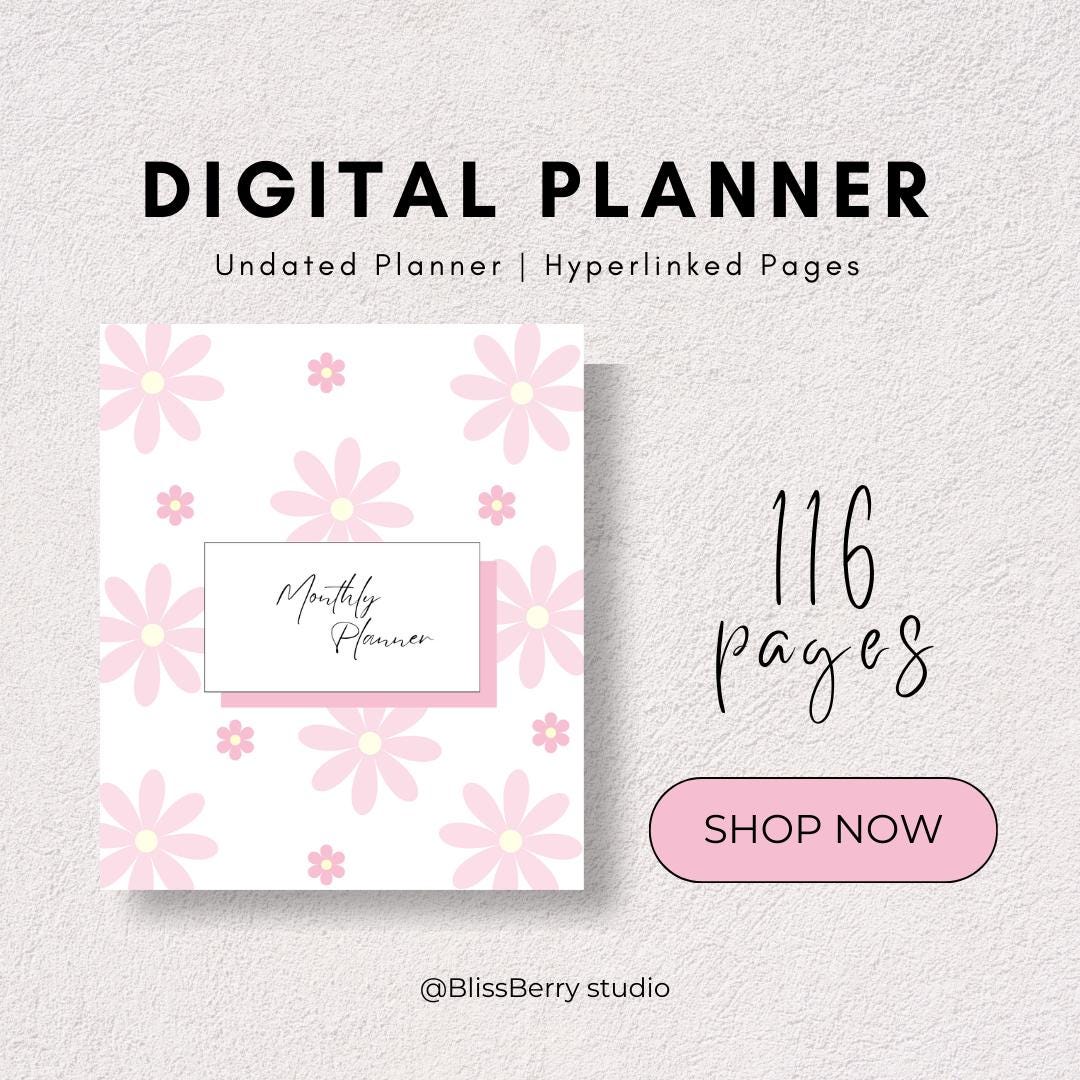Printable Floral Digital Planner: Hyperlinked Calendar, Budget & Goal ...