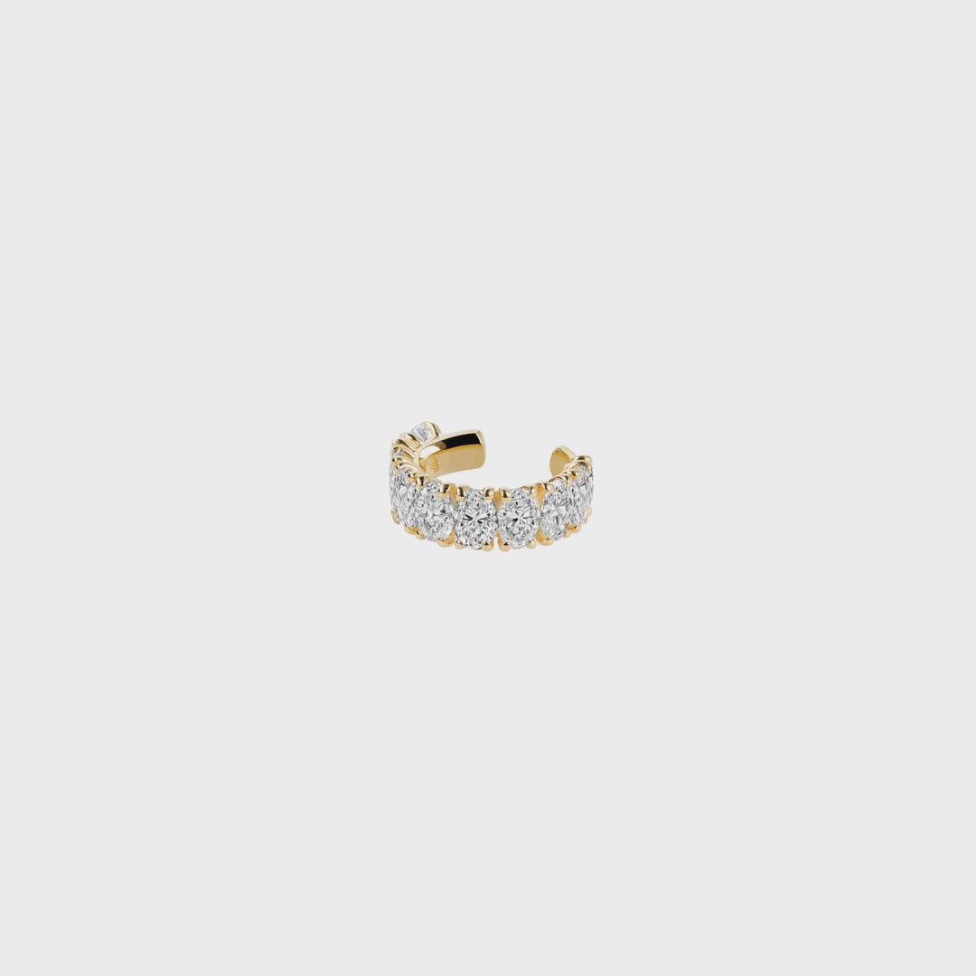 14K Solid Gold Oval Diamond Ear Cuff Eternity , Sparkling Lab Grown ...