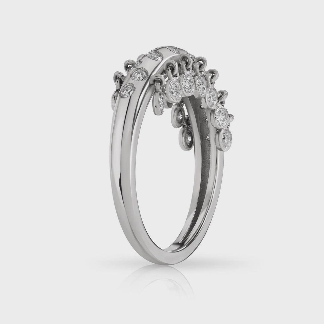 Unique Trendy Diamond Drop Ring Bezel Set Delicate Nesting Dome Band ...