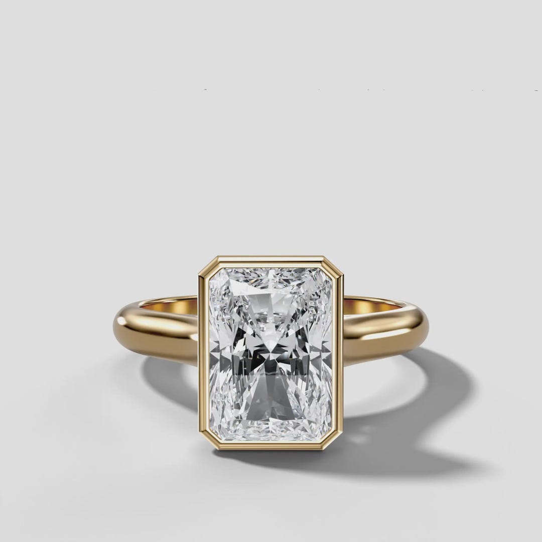 4 Ct Bezel Set Radiant Cut Diamond Engagement Ring 14k Solid Gold Lab ...