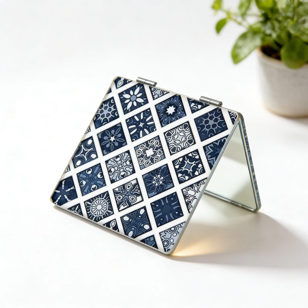 Moroccan Tile Square Compact Mirror, Bohemian Mosaic Pocket Mirror ...
