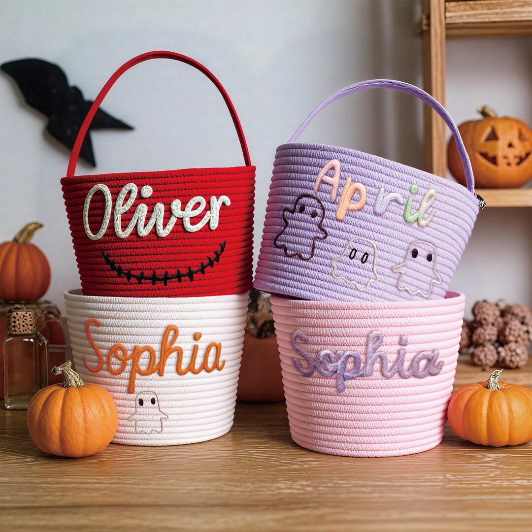 Personalized Halloween Basket: Ghost Design- Candy Trick or Treat Bag ...