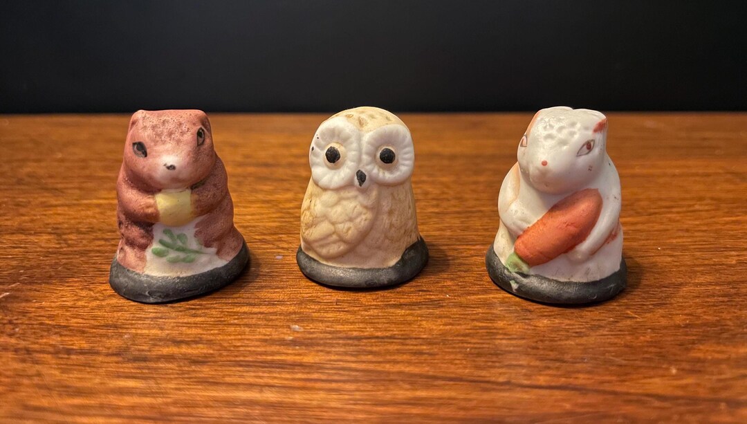 Set of 3 Vintage Animal China Thimbles, Rabbit, Squirrel and Owl. - Etsy