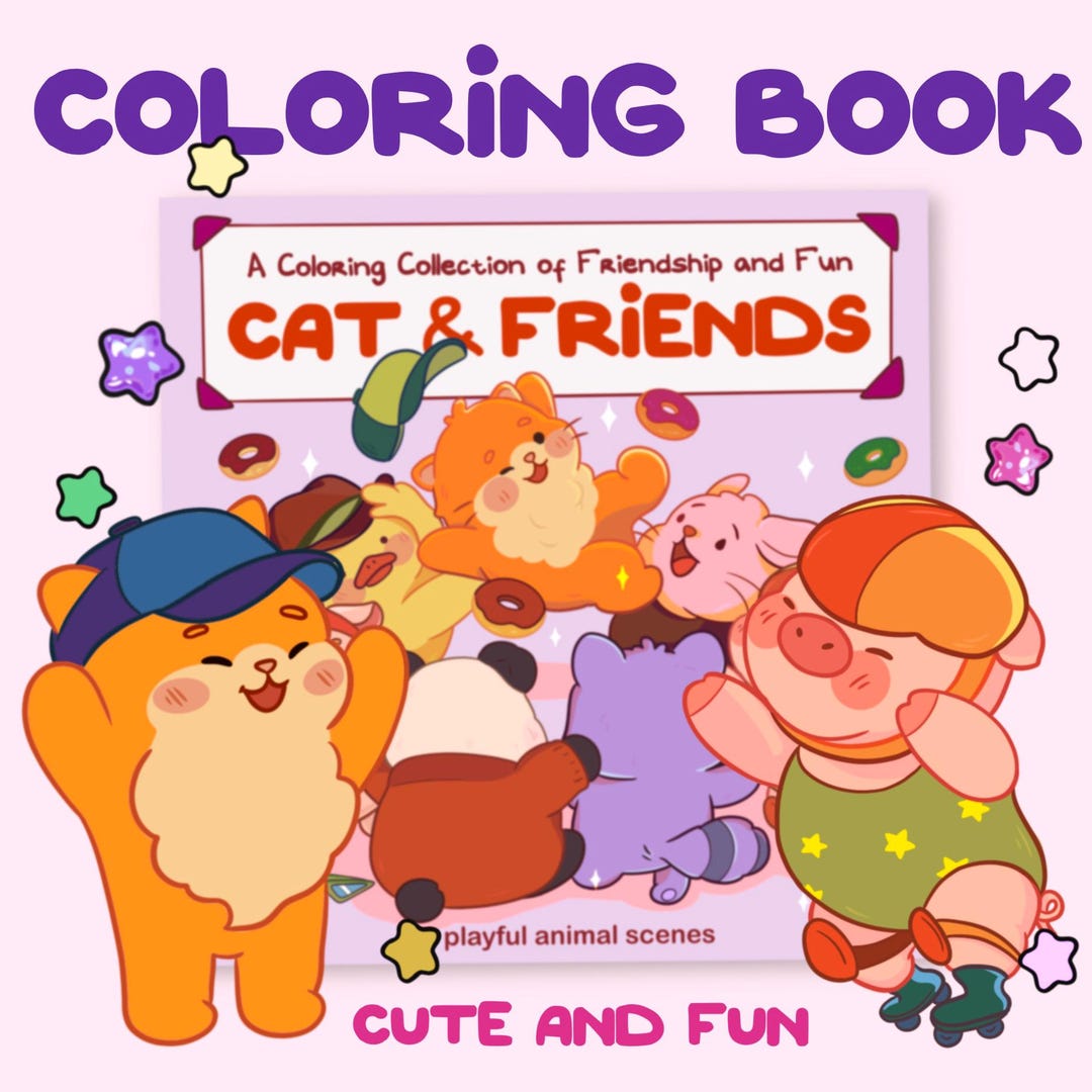 Cat & Friends Coloring Book: 30 Hand-drawn Animal Scenes (PDF Download ...