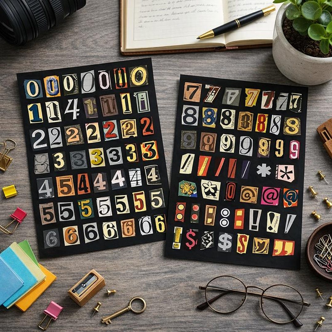 Ransom Note Numbers Stickers Magazine Cutout Symbols Pack Junk Journal ...
