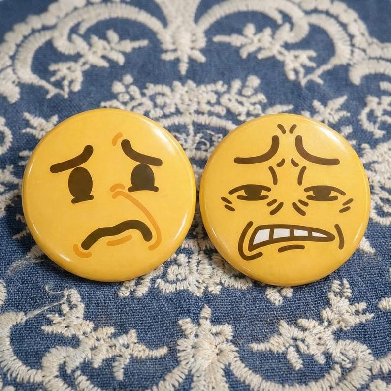 Cursed Emoji Button Pins, Funny Meme Badge, Social Anxiety Gift, Crying ...