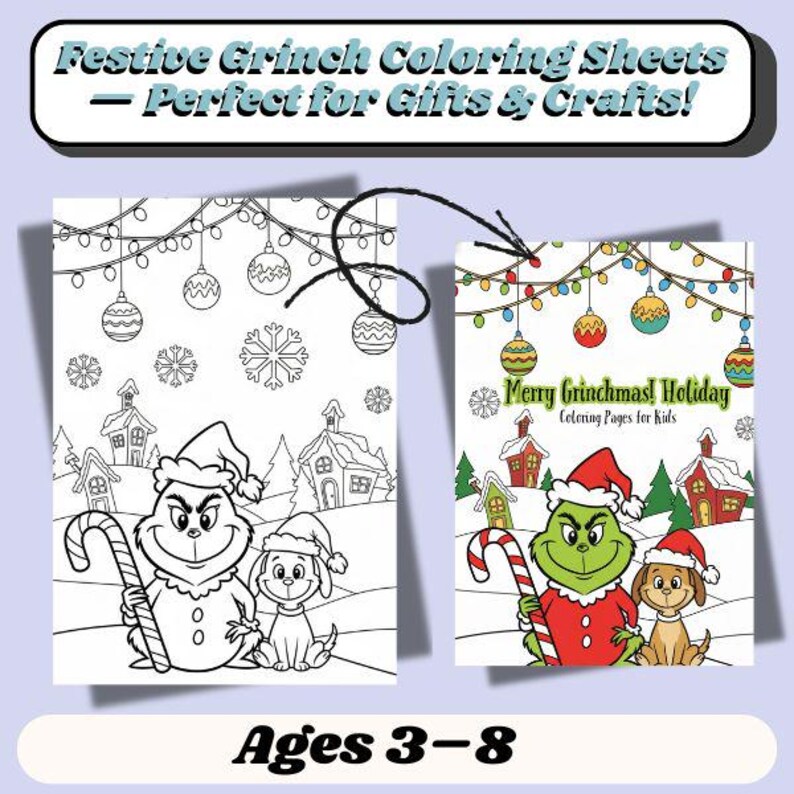 Grinch Christmas Coloring Pages | Winter Holiday Activities (PDF) - Etsy