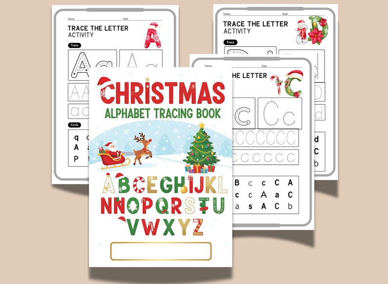 Christmas Alphabet Tracing Worksheets PDF – A to Z Handwriting Practice ...