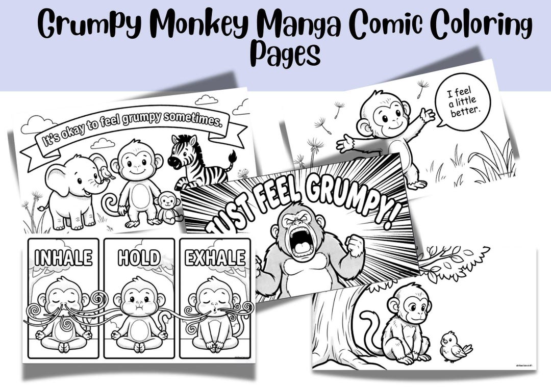 Grumpy Monkey Manga Comic Coloring Book for Kids, Social Emotional ...