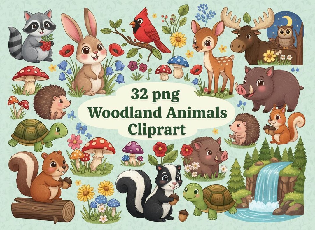 Woodland Animals Clipart Bundle | Forest Animals Clip Art | 32 PNG ...