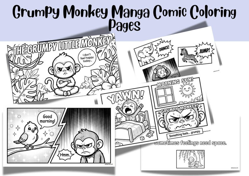 Grumpy Monkey Manga Comic Coloring Book for Kids, Social Emotional ...