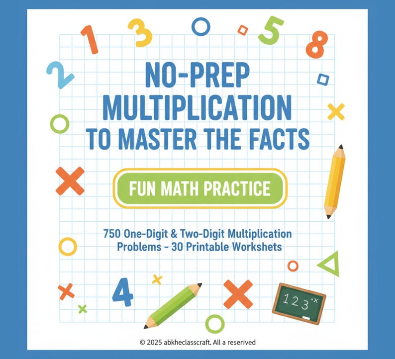 No-prep Multiplication Worksheets | 750 One & Two-digit Problems | 30 ...