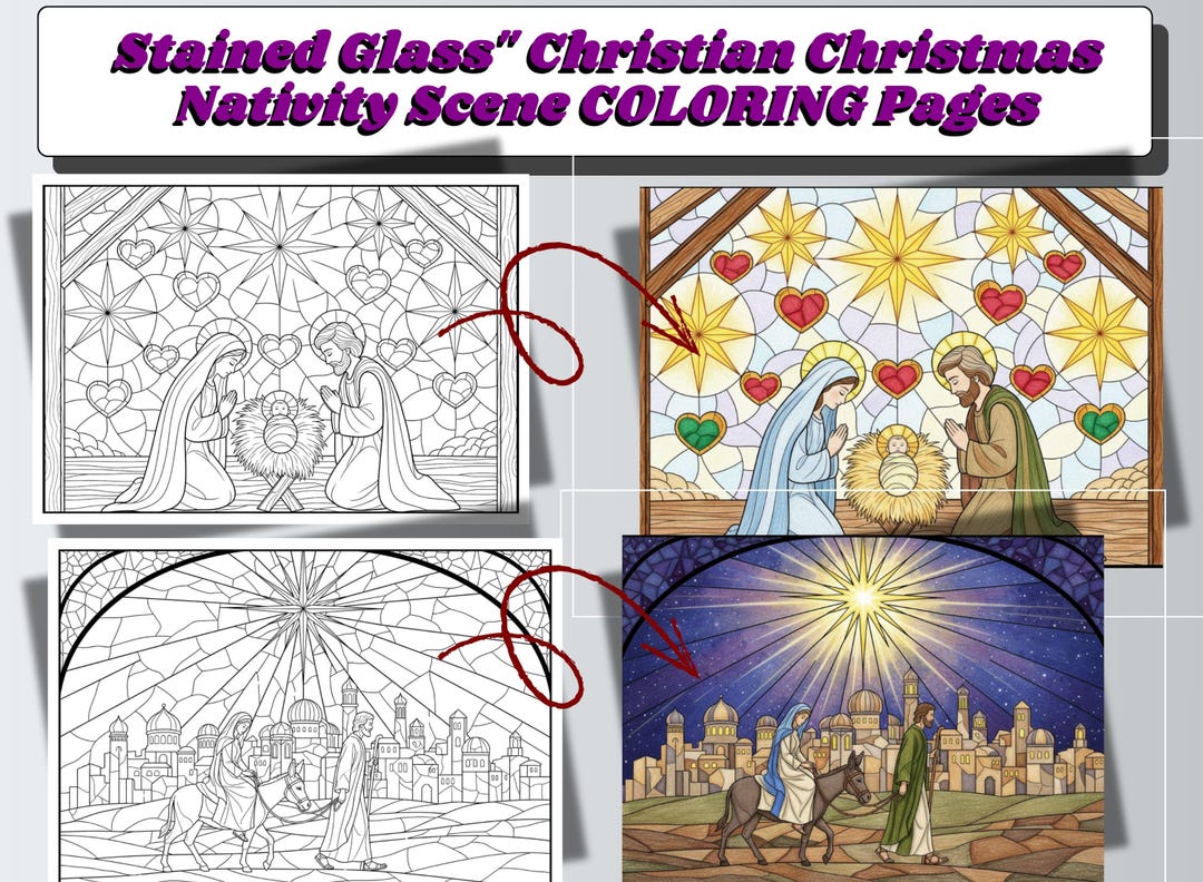 Stained Glass Nativity Coloring Book | Christmas Art Activity (PDF ...