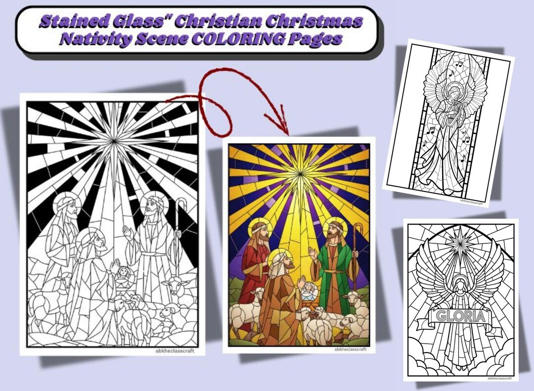 Stained Glass Nativity Coloring Pages, Christian Christmas Activity ...