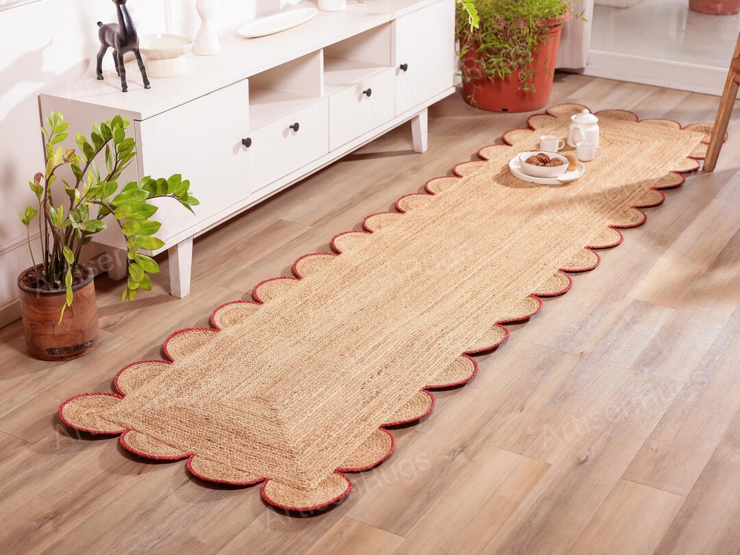 Personalized Hand-braided Runner: Scalloped Rug With Rustic Red Edge ...