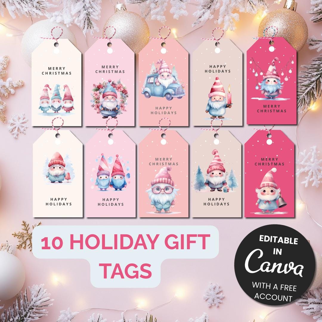 Pink Elf Christmas Gift Tags | Printable Holiday Set (digital Download ...