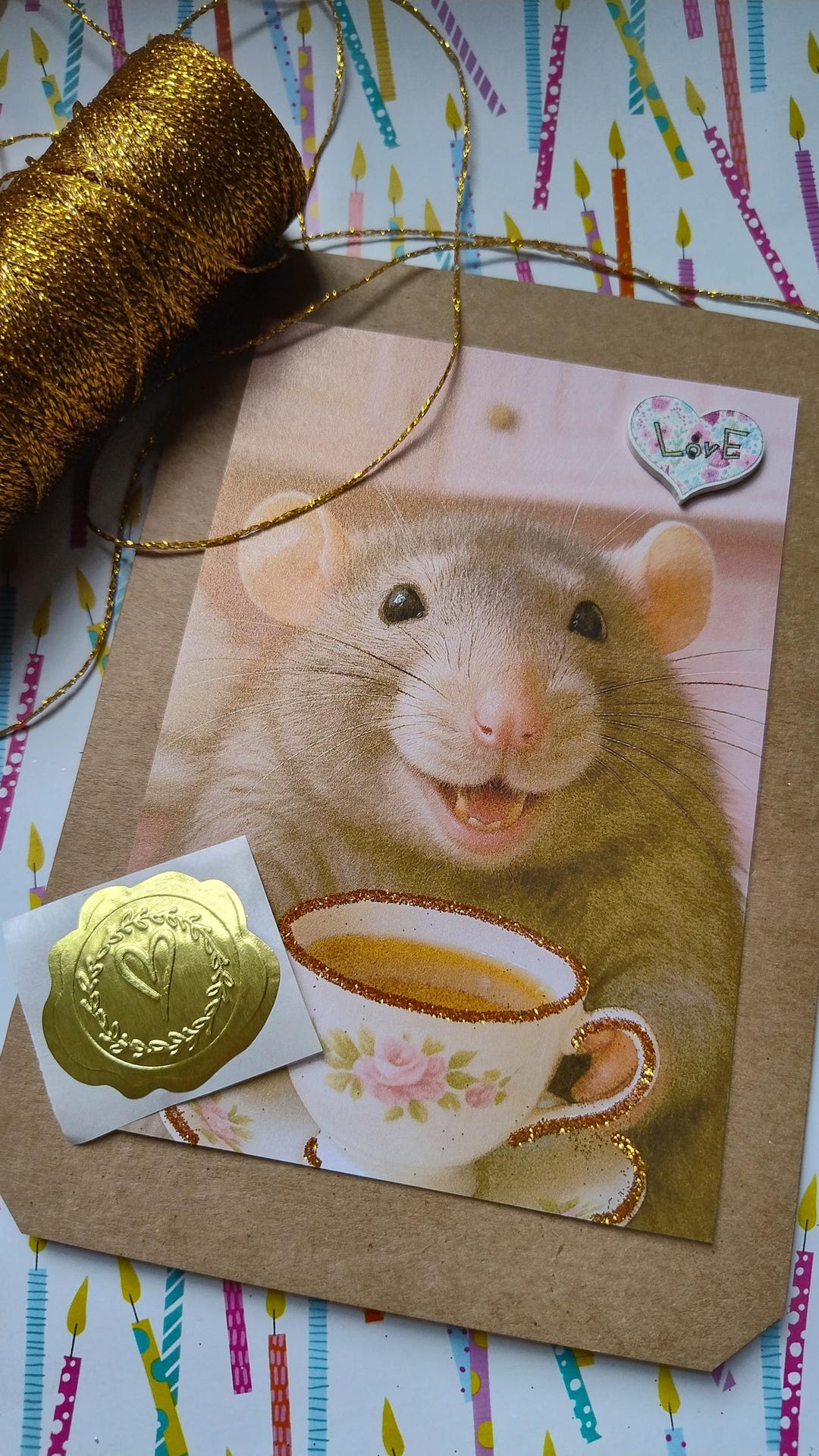 Rat Birthday Card | Teacup Pet, Hand Finished 5x7 Card - Etsy