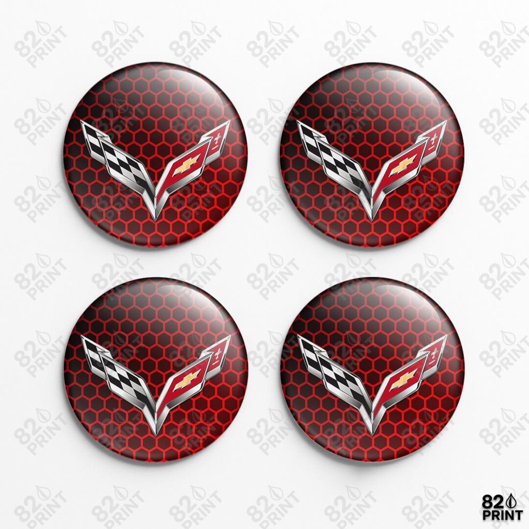 4x Corvette C7 Wheel Center Cap Stickers – Custom Sizes, 4x 3D Gel ...