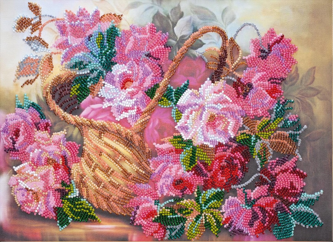 Pink Roses Bead Embroidery Kit – DIY Beading Kit Beginner | Bead Art ...