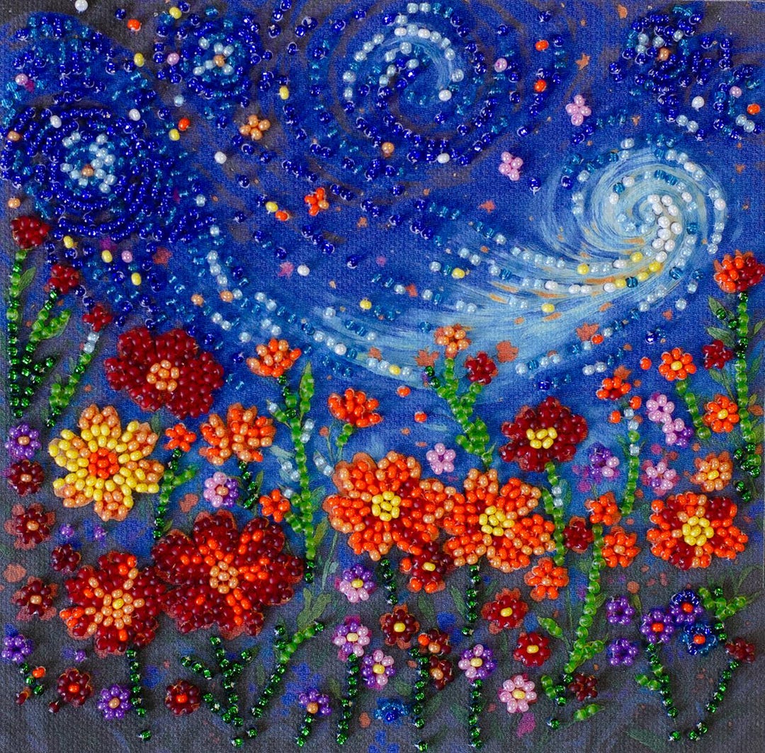 Night Flowers Bead Embroidery Kit – DIY Beading Kit Beginner | Bead Art ...