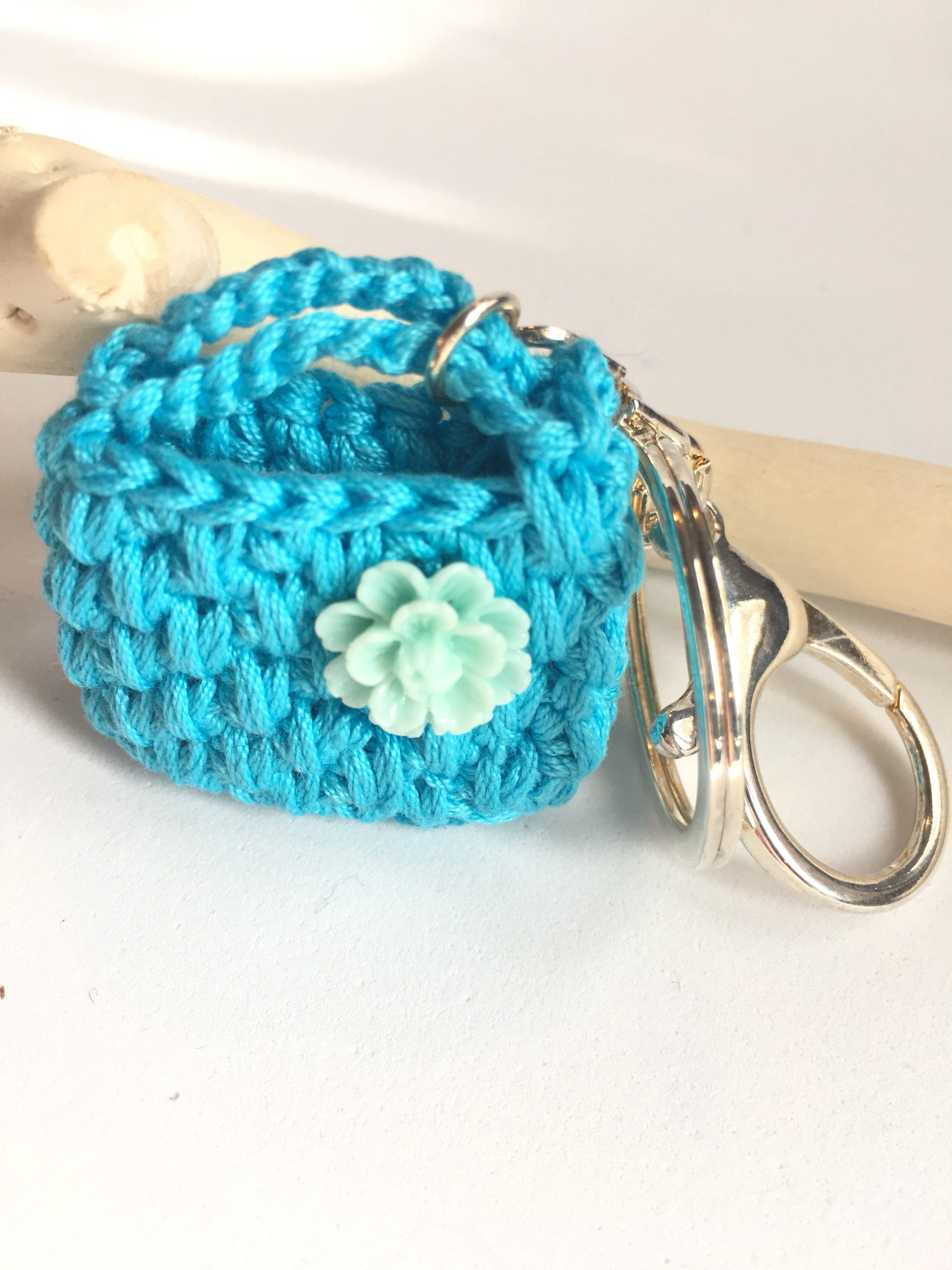 Key Holder - Crochet Purse Keychain - Turquoise Purse Key Chain ...