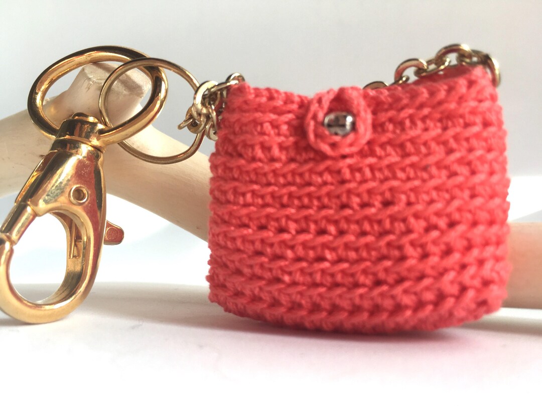 Key Holder Crochet Purse Keychain Coral Purse Key Chain Crochet Mini ...