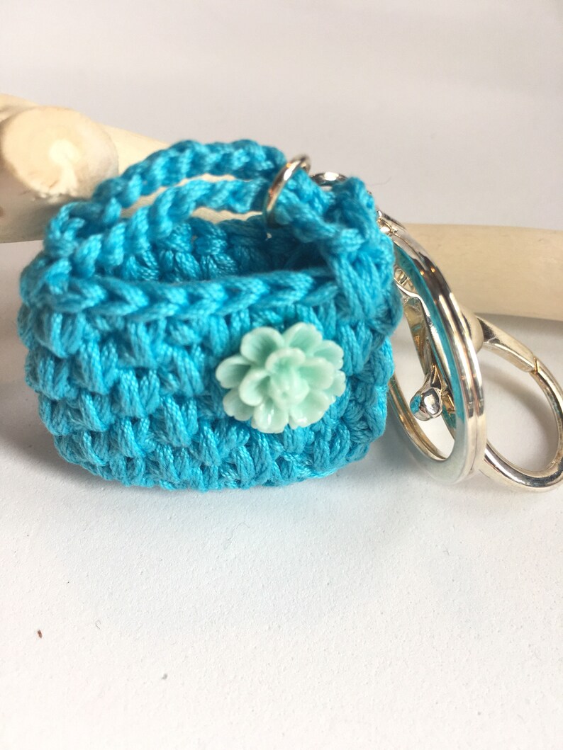 Key Holder - Crochet Purse Keychain - Turquoise Purse Key Chain ...