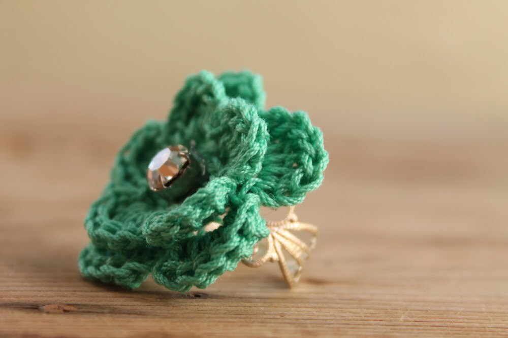 Ring Crochet Ring Green Mint Flower Crocheted Ring Delicate Flower Ring ...