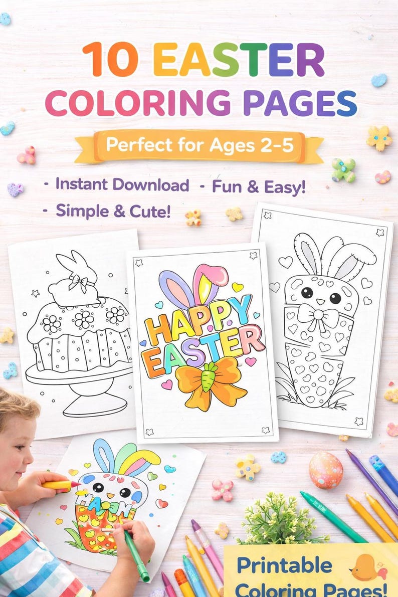 10 Easter Coloring Pages for Kids Printable, Easter Coloring Pages for ...