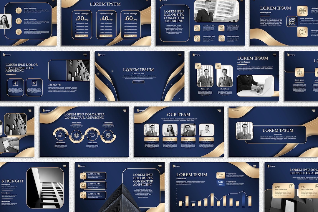 Luxury Powerpoint Template, PPT Blue and Gold, Modern Business ...