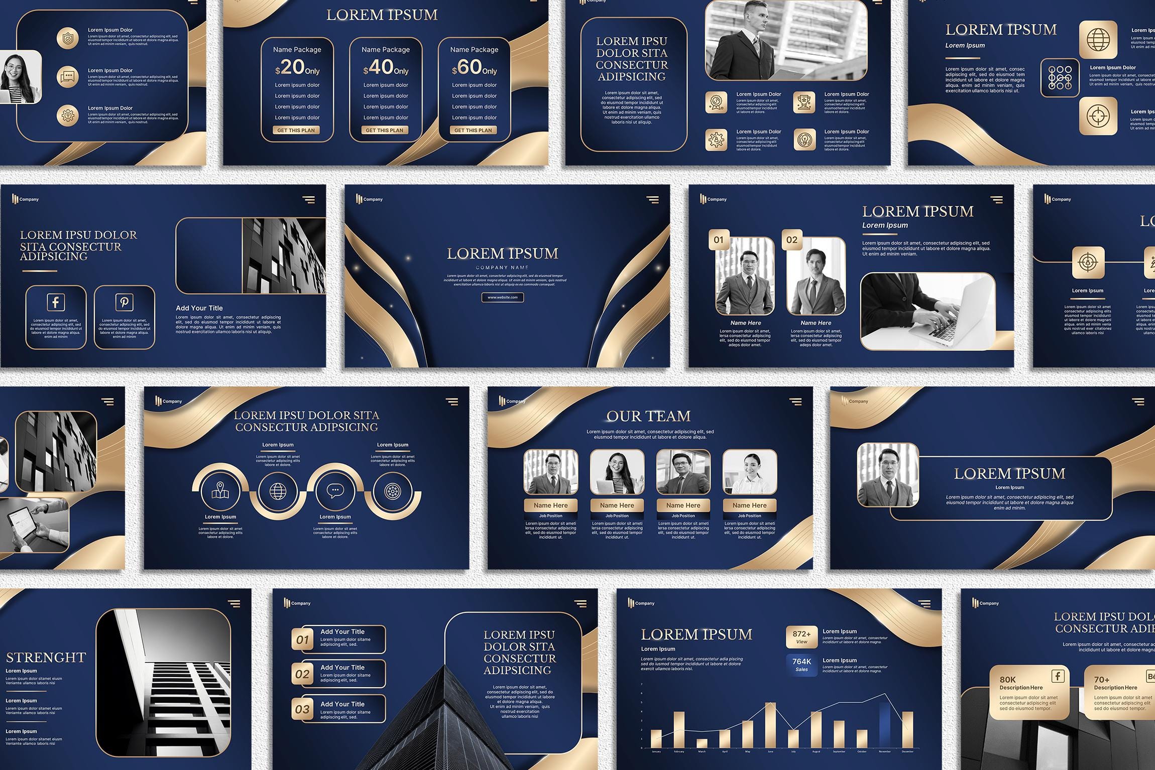 Luxury Powerpoint Template, PPT Blue and Gold, Modern Business ...