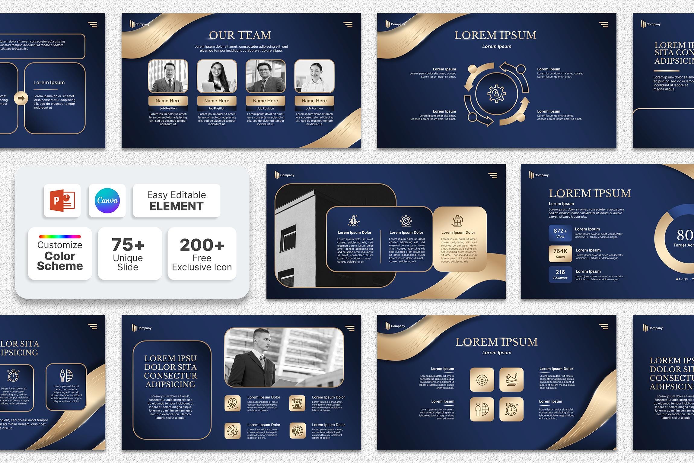 Luxury Powerpoint Template, PPT Blue and Gold, Modern Business ...