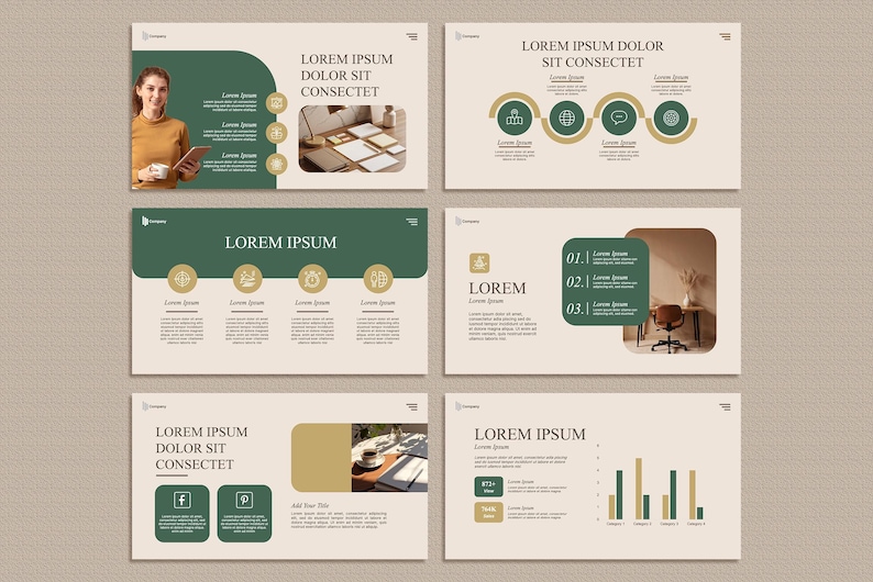 Green Gold Powerpoint Template, Presentation Canva Slide, Business ...