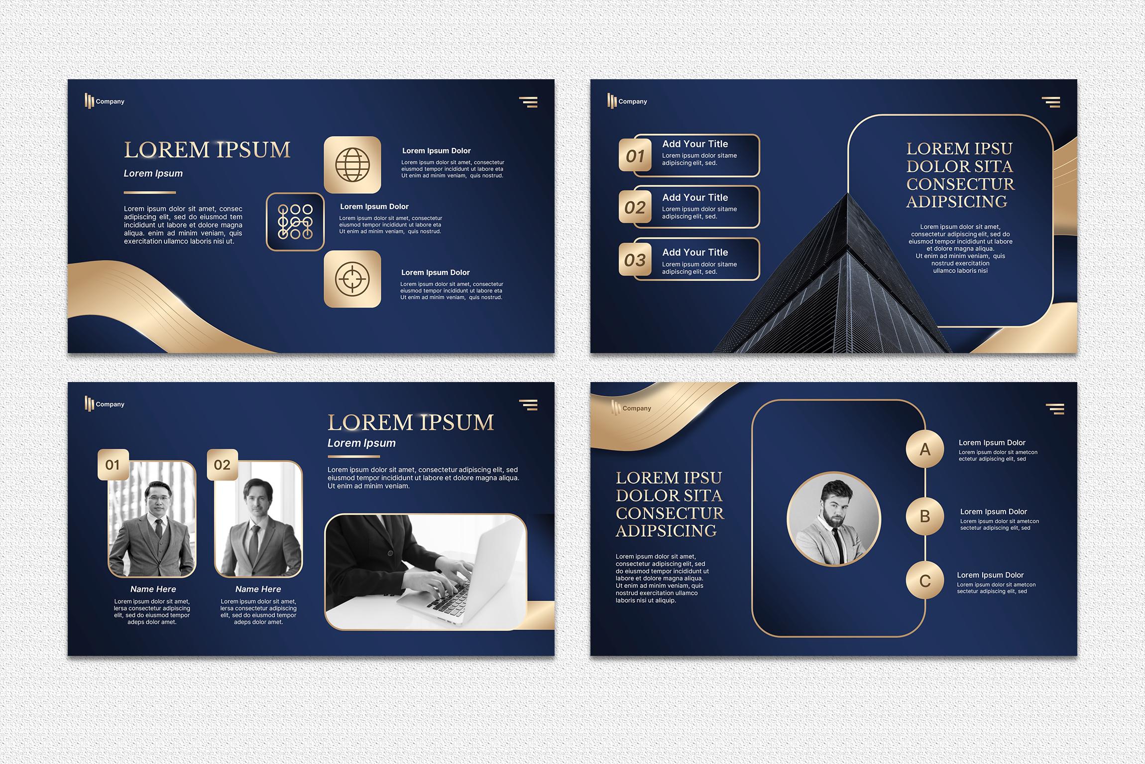 Luxury Powerpoint Template, PPT Blue and Gold, Modern Business ...