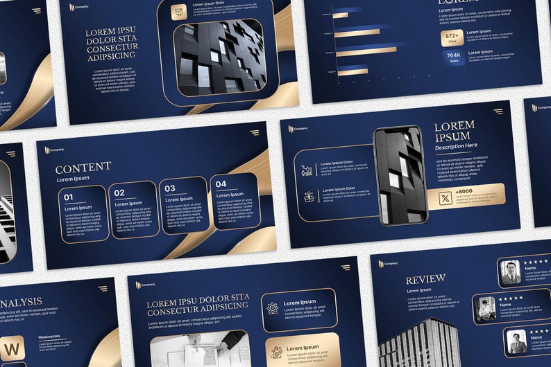 Luxury Powerpoint Template, PPT Blue and Gold, Modern Business ...