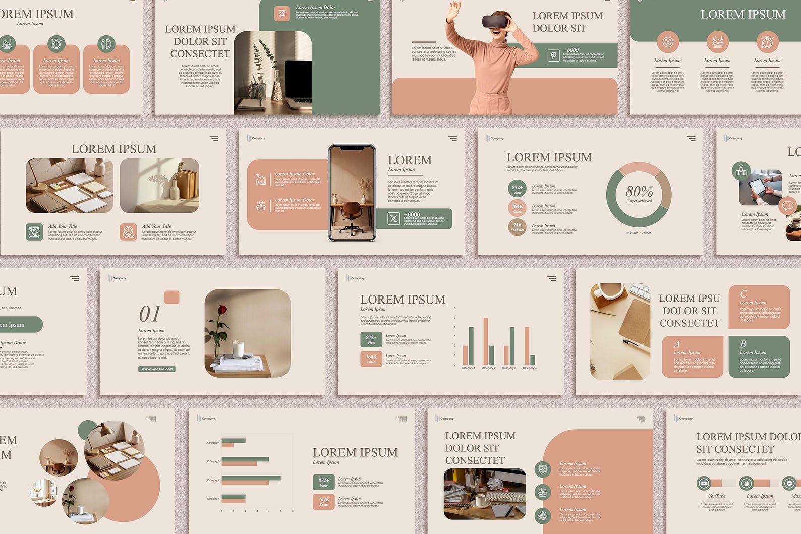 Pink Beige Powerpoint Template, Presentation Canva Slide, Business ...