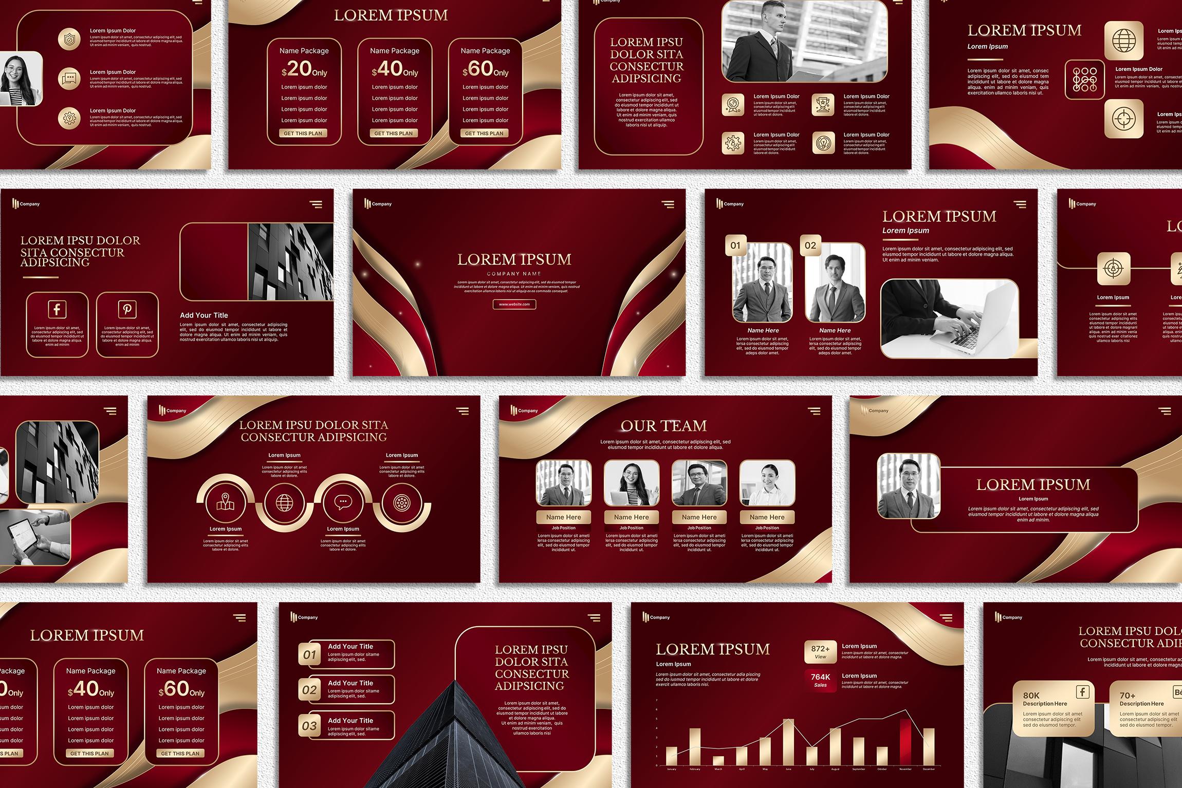 Luxury Powerpoint Template, PPT Red and Gold, Modern Business ...
