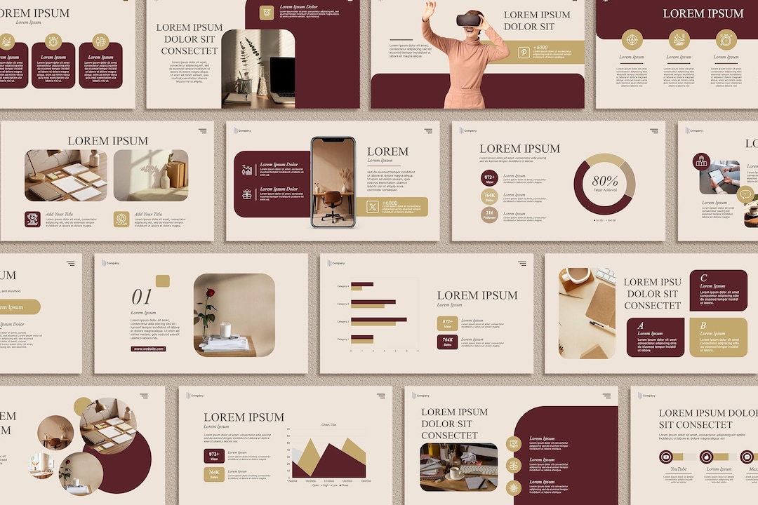 Red Burgundy Powerpoint Template, Presentation Canva Slide, Business ...