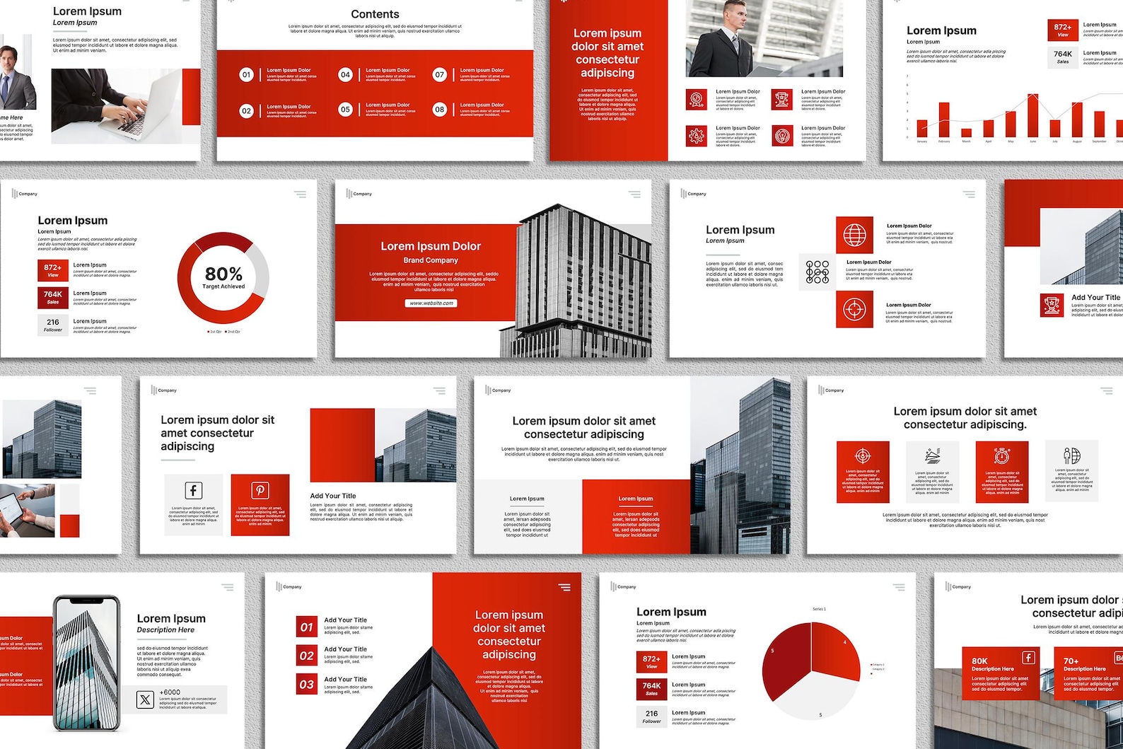 Minimal Red Powerpoint Template, Modern Business Deck, Marketing ...