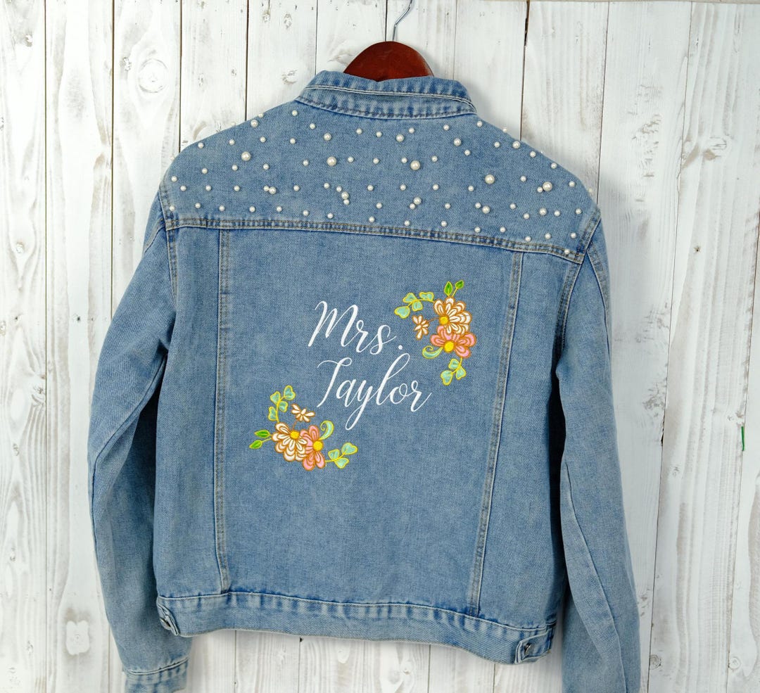Embroidered Bride Denim Jacket, Custom Embroidered Denim Jacket, Bride ...