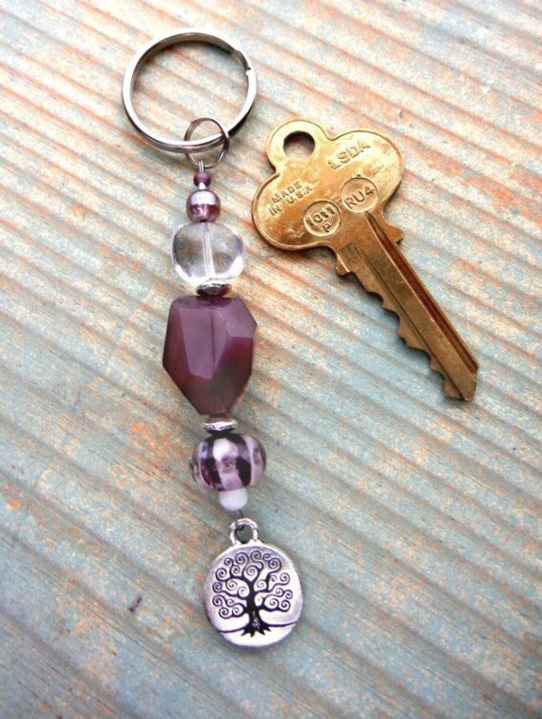 Tree of Life Key Chain or Bag Charm of Plum & Lampwork Glass Beads ...