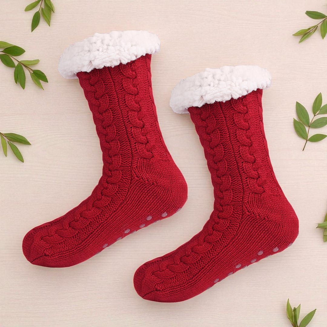 Plush Slipper Socks With Grips – Fuzzy Winter Home Socks - Etsy