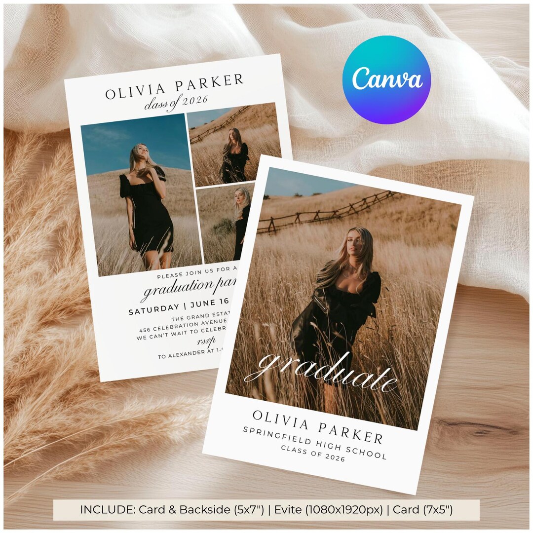 Minimalist Photo Graduation Announcement Template, Elegant Script Grad ...