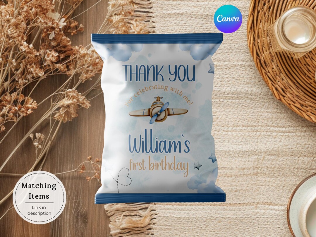 Airplane Chips Bag, Boy Birthday Favor Bags, Time Flies Birthday Favors ...