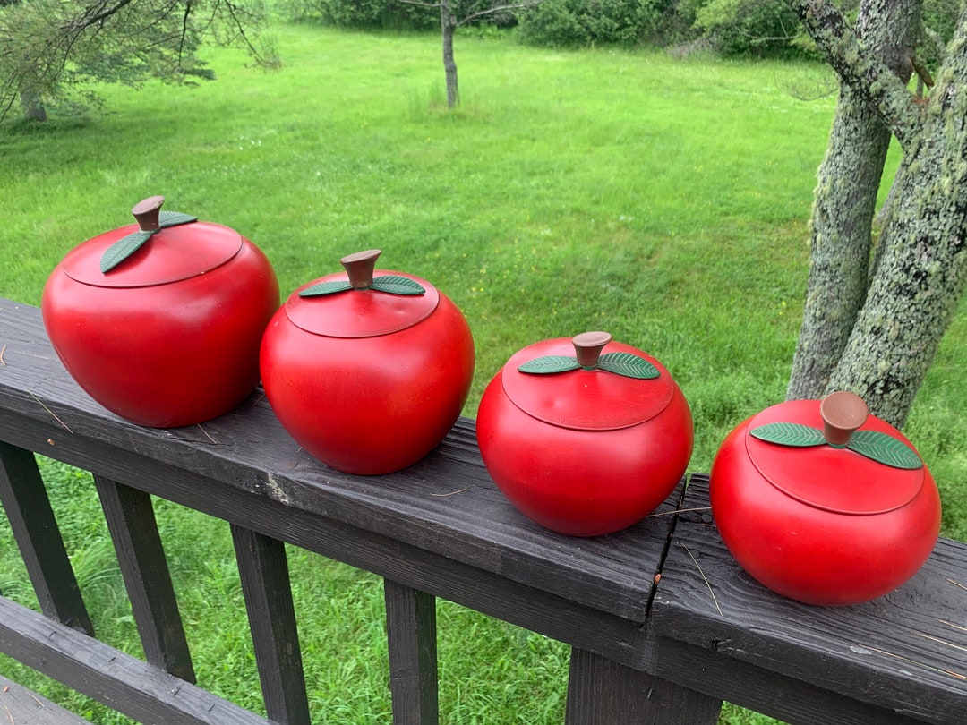 Vintage Red Apple Canisters/ Aluminum Set of 4 MCM /vintage - Etsy