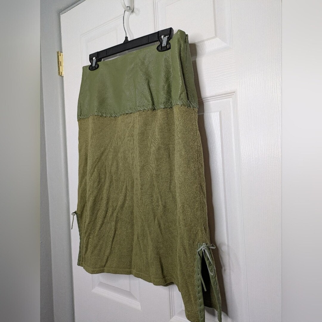 Y2K NWT Leather Lace up Skirt Olive Green Natural Fibers Deadstock Size ...