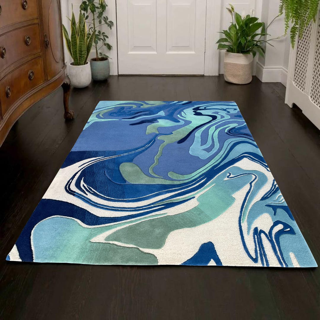 Abstract Ocean Waves Modern Area Rug - Etsy
