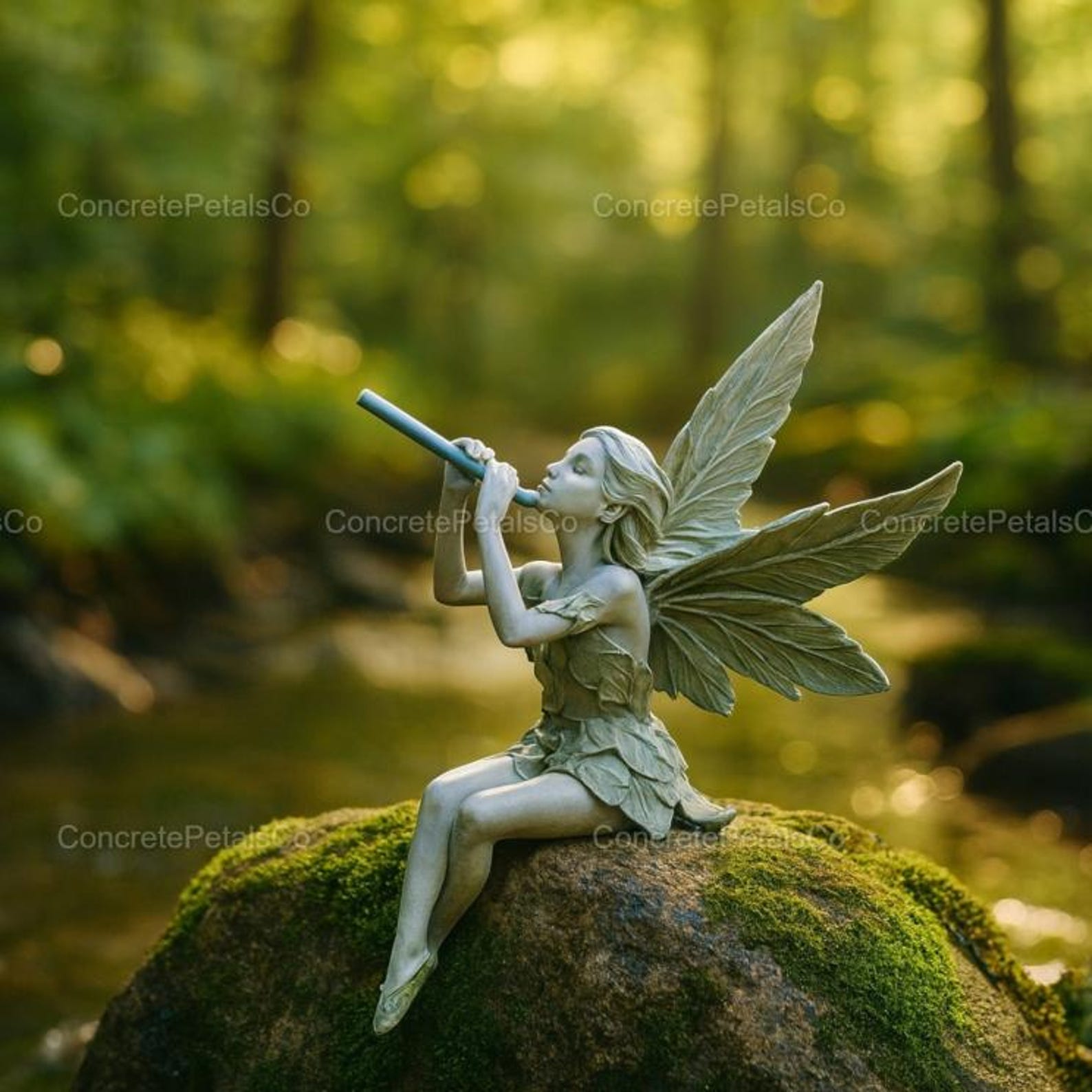 Fairy Garden Statue With Flute | Sitting Fairy Outdoor Decor ...
