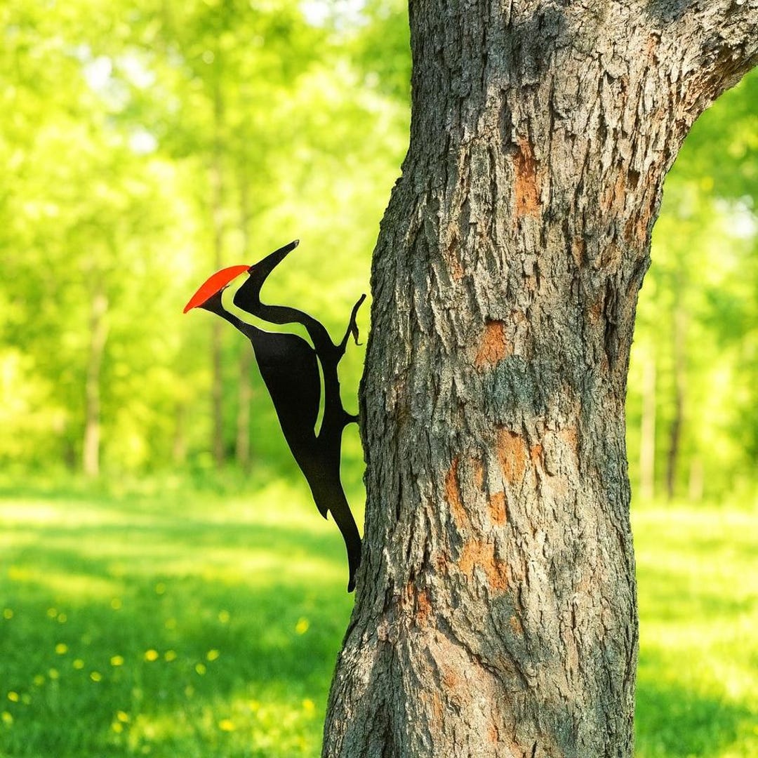Pileated Woodpecker Metal Bird Decor for Garden or Yard, Rustic Steel ...