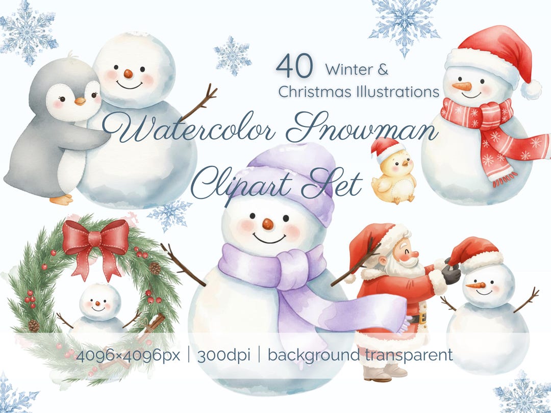 Watercolor Snowman Clipart Set – 40 Winter & Christmas Illustrations - Etsy